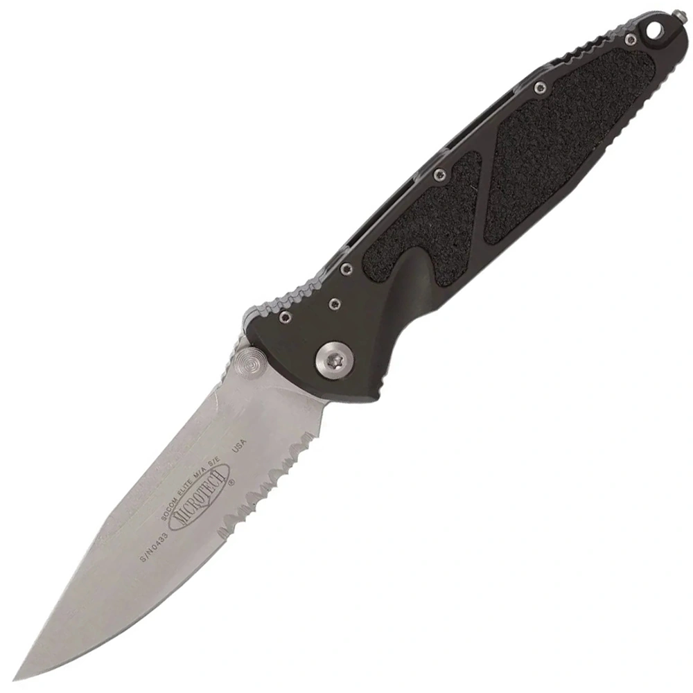 Нож Microtech Socom Elite Drop Point Stonewash PS, полусеррейтор Black ...
